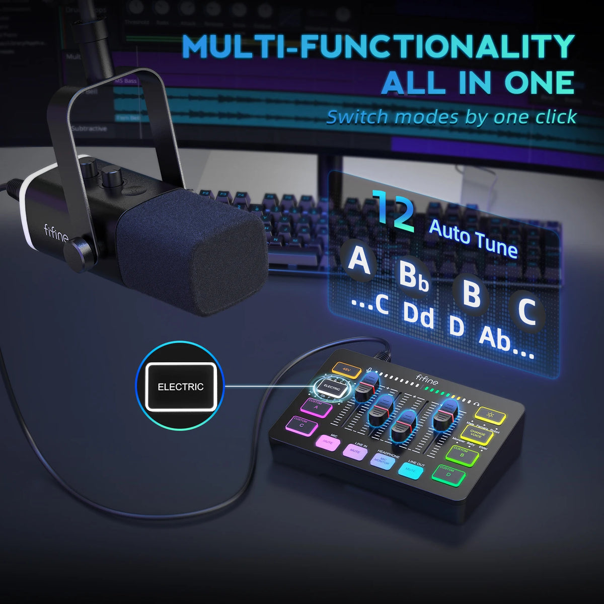 FIFINE All-in-One Podcast Kit with RGB Audio Mixer,Streaming Studio Set ...